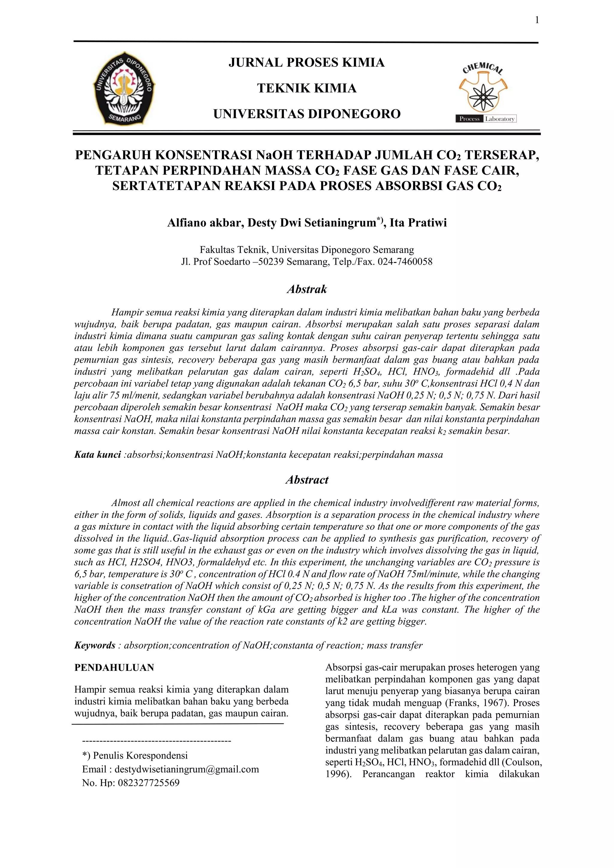 Jurnal Absorbsi CO2 dengan larutan NaOH | PDF