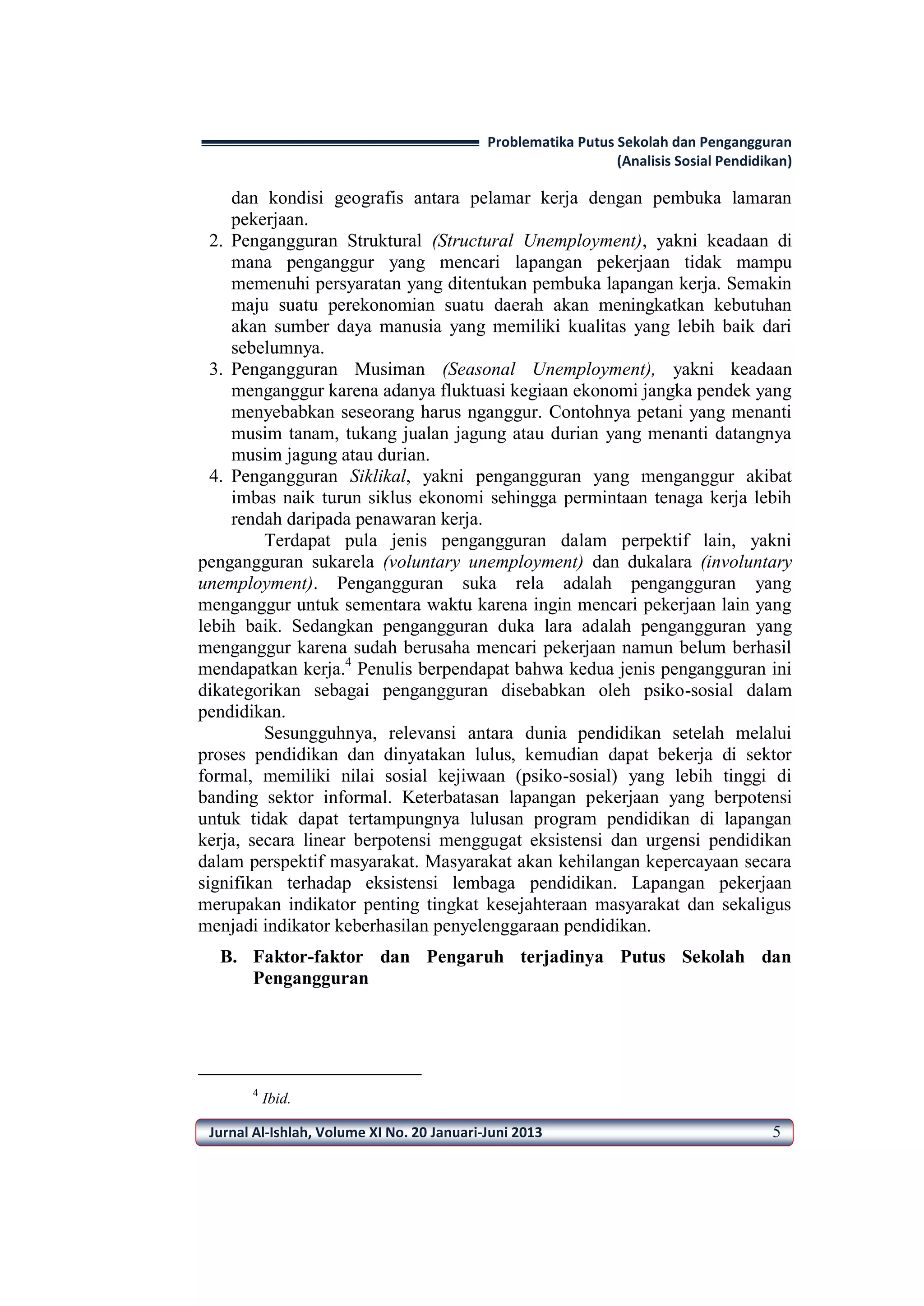 Jurnal al ishlah (prolematika putus sekolah) | PDF