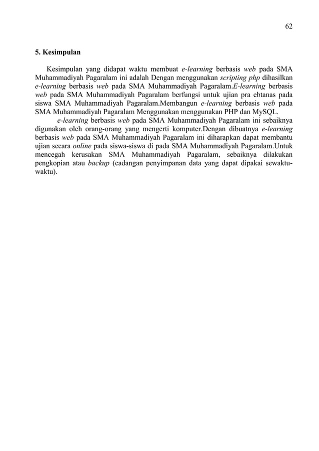 Sistem E-learning Berbasis Web Pada SMA Muhammadiyah Pagaralam | PDF