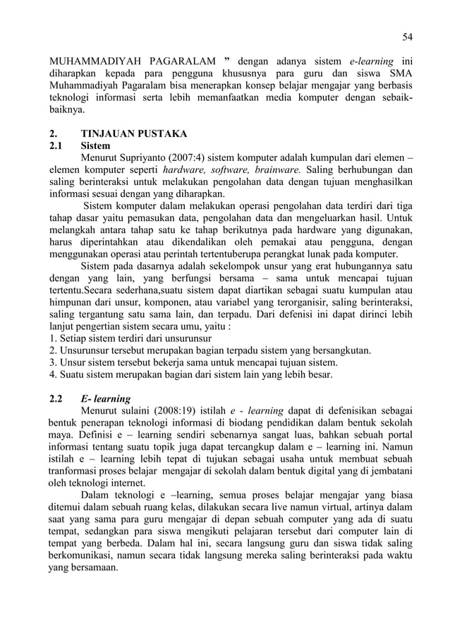 Sistem E-learning Berbasis Web Pada SMA Muhammadiyah Pagaralam | PDF