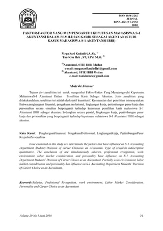 FAKTOR-FAKTOR YANG MEMPENGARUHI KEPUTUSAN MAHASISWA S-1 AKUNTANSI DALAM PEMILIHAN KARIR SEBAGAI ...