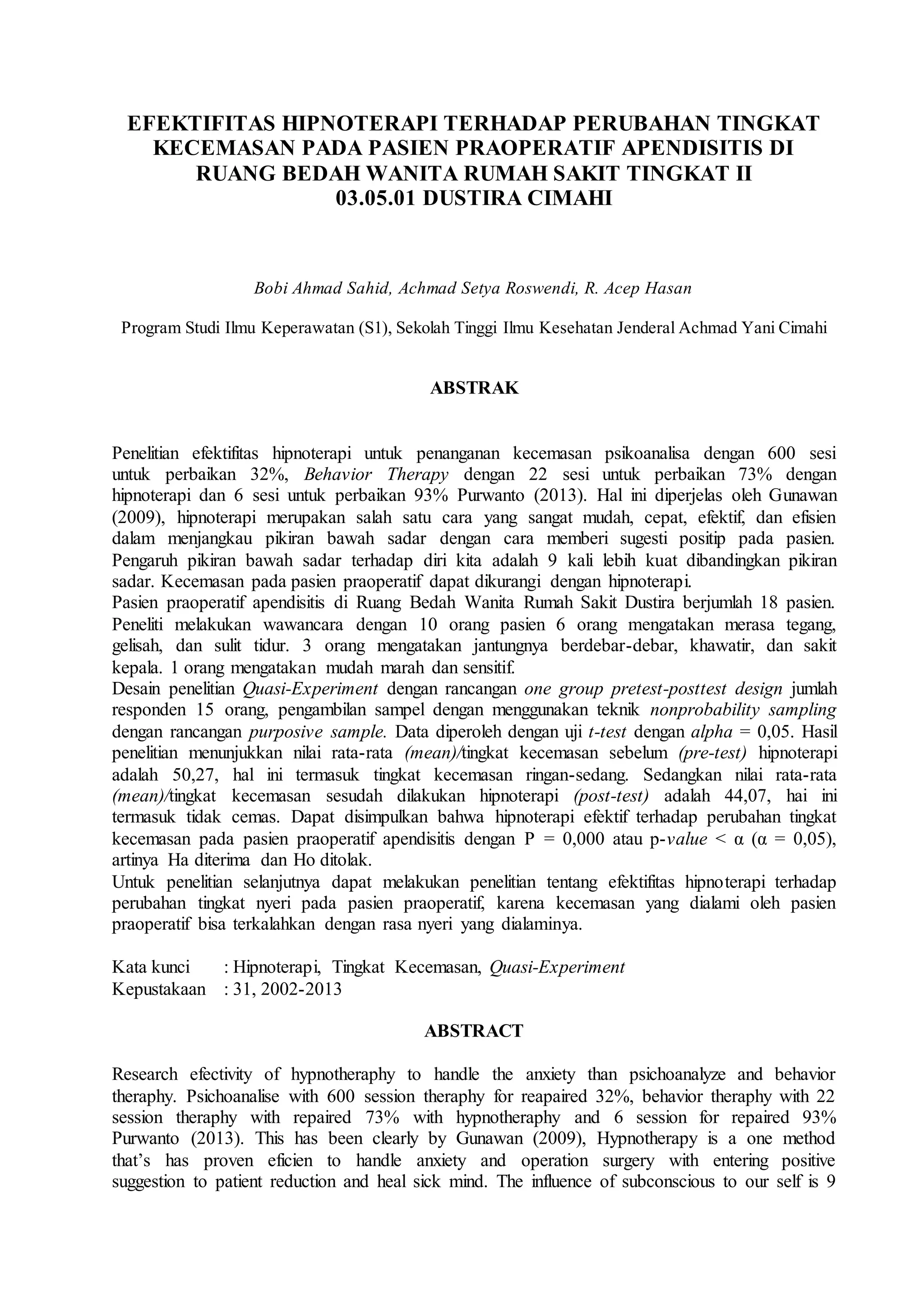 Jurnal Hipnoterapi | DOCX