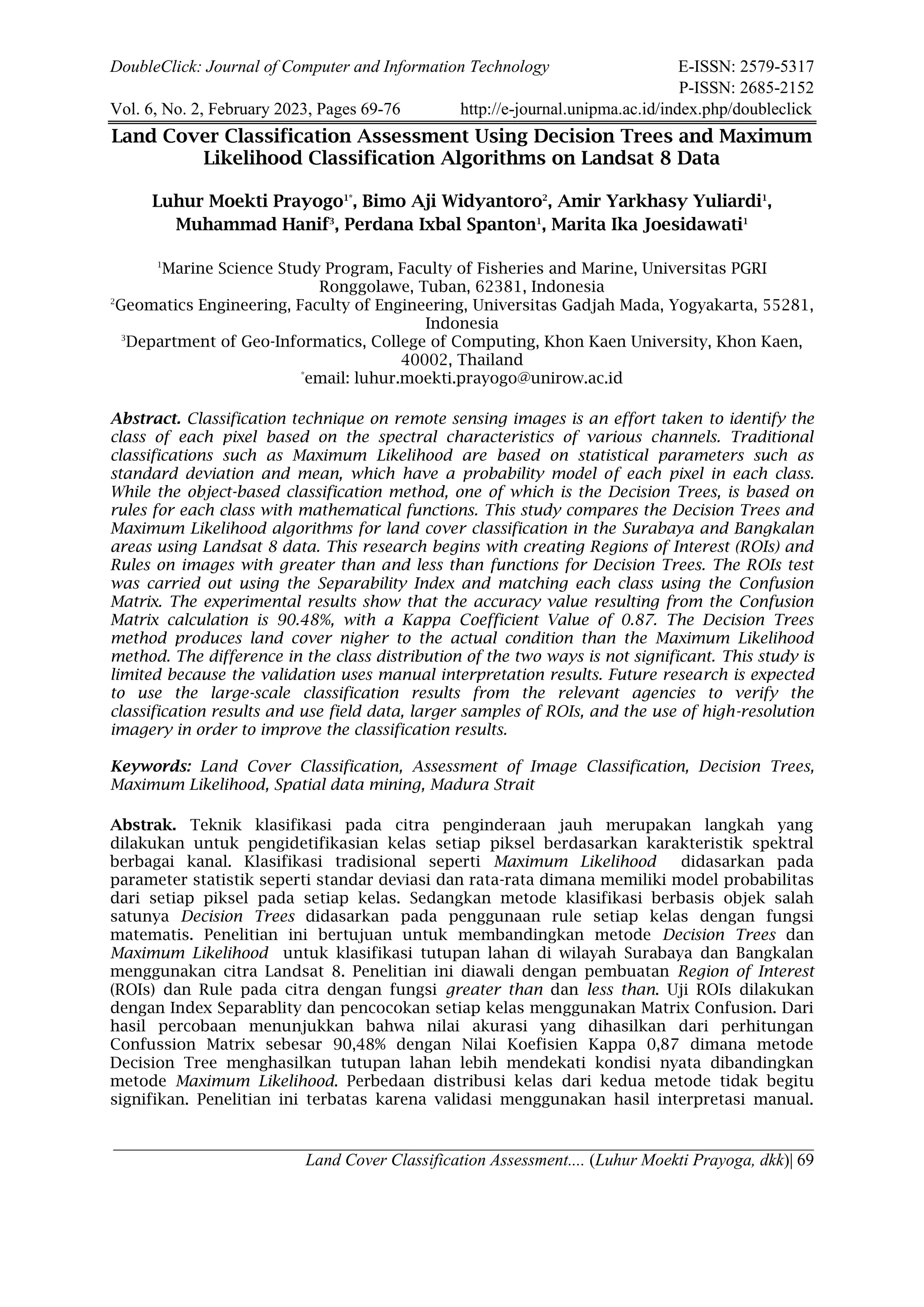 Land Cover Classification Assessment Using Decision Trees and Maximum Likelihood Classification ...
