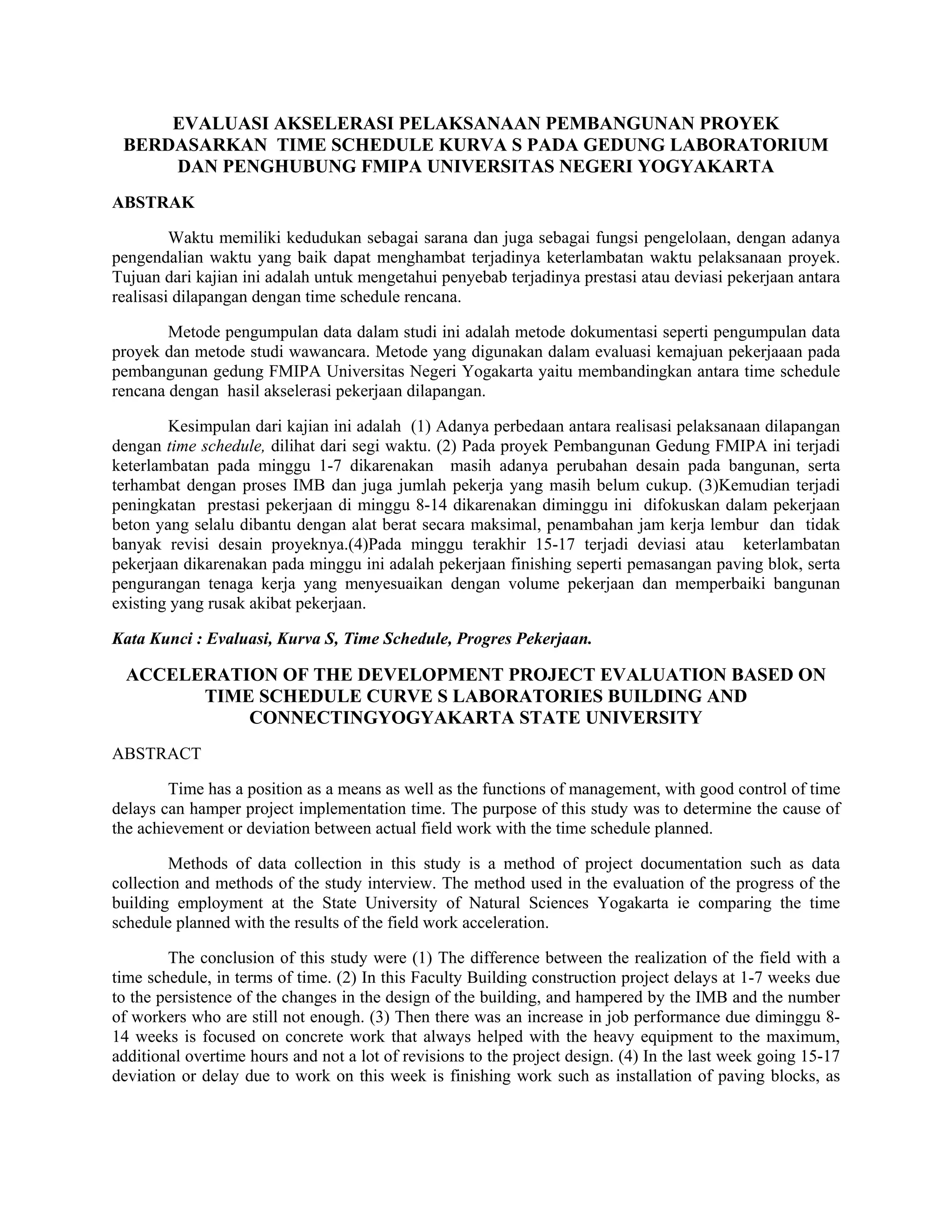 Jurnal evaluasi akselerasi pelaksanaan pembangunan proyek berdasarkan ...