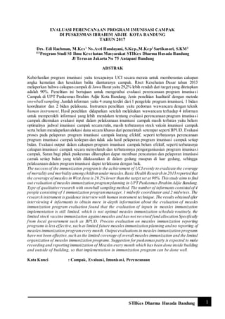 Jurnal evaluasi perencanaan program imunisasi campak | PDF