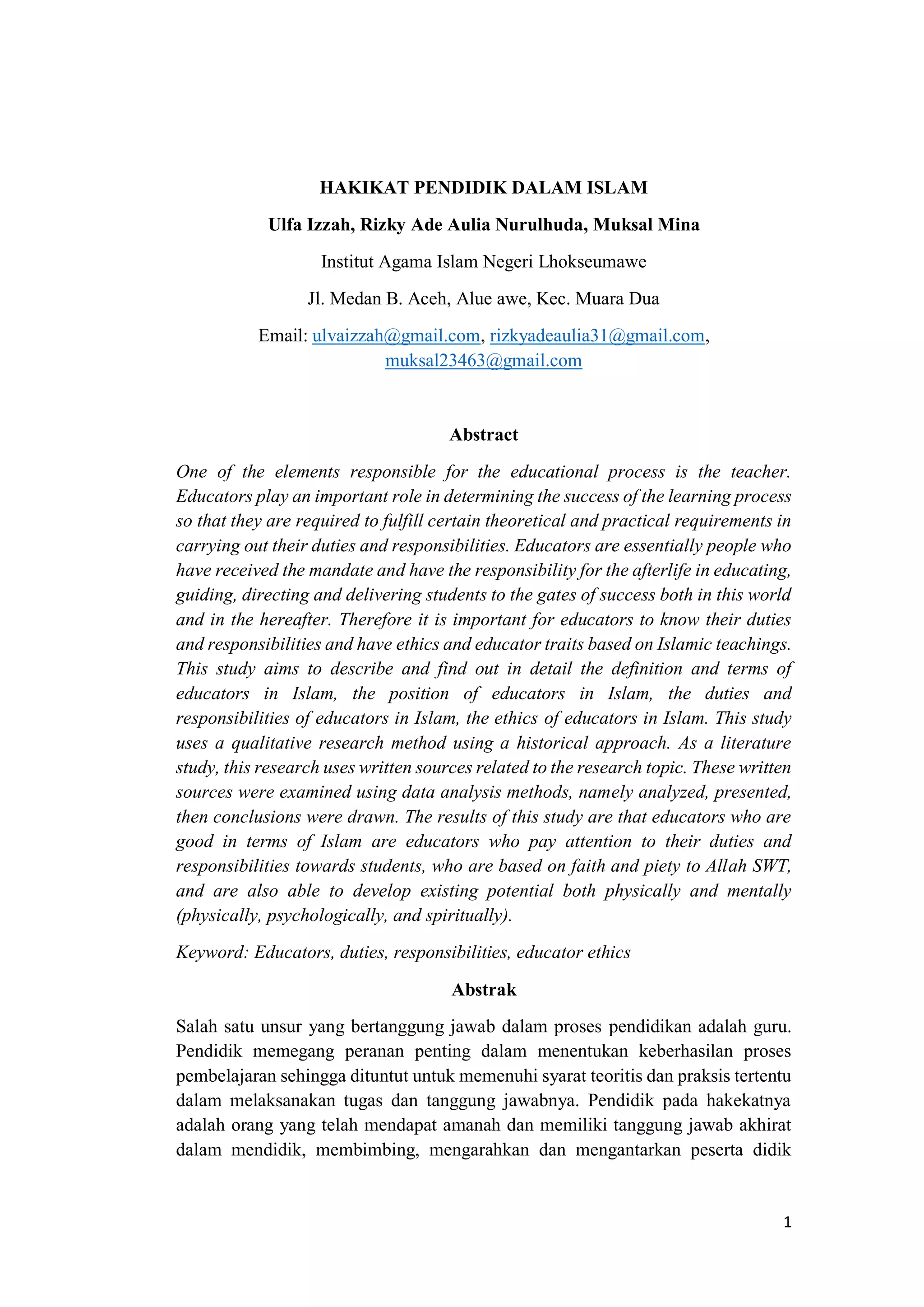 Hakikat Pendidik dalam Islam | PDF