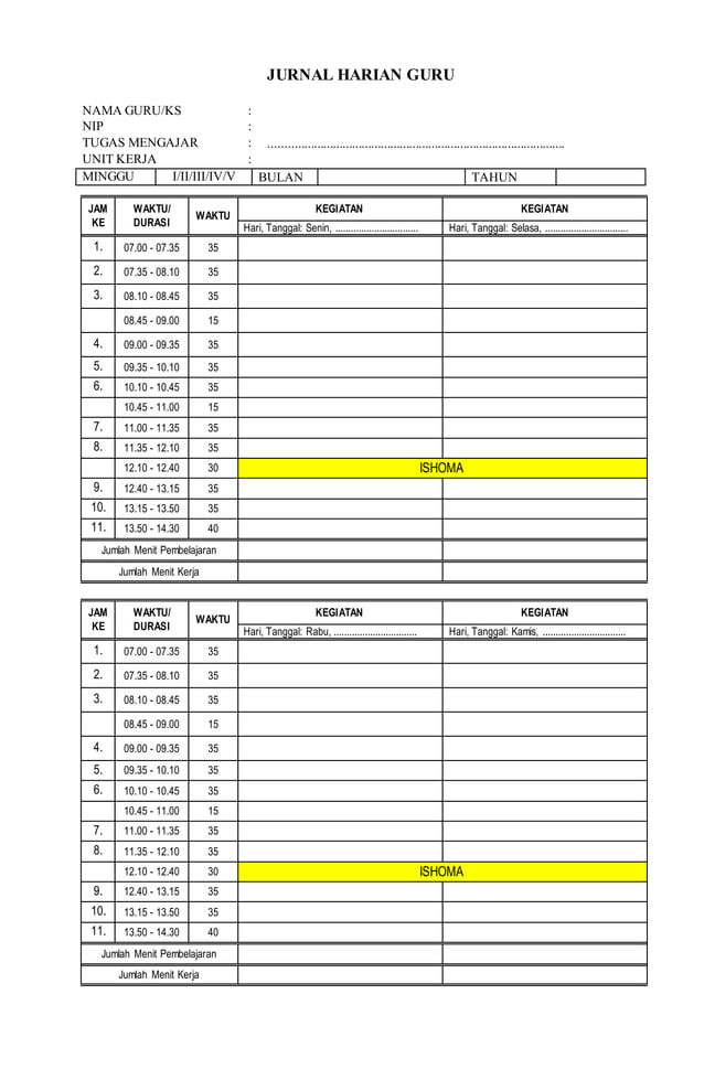 Jurnal harian guru tk pgri 3 kars | DOCX