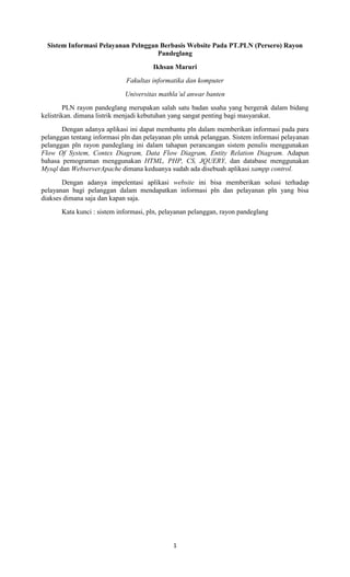 Jurnal sistem informasi pelayanan pelanggan pln rayon pandeglang | PDF