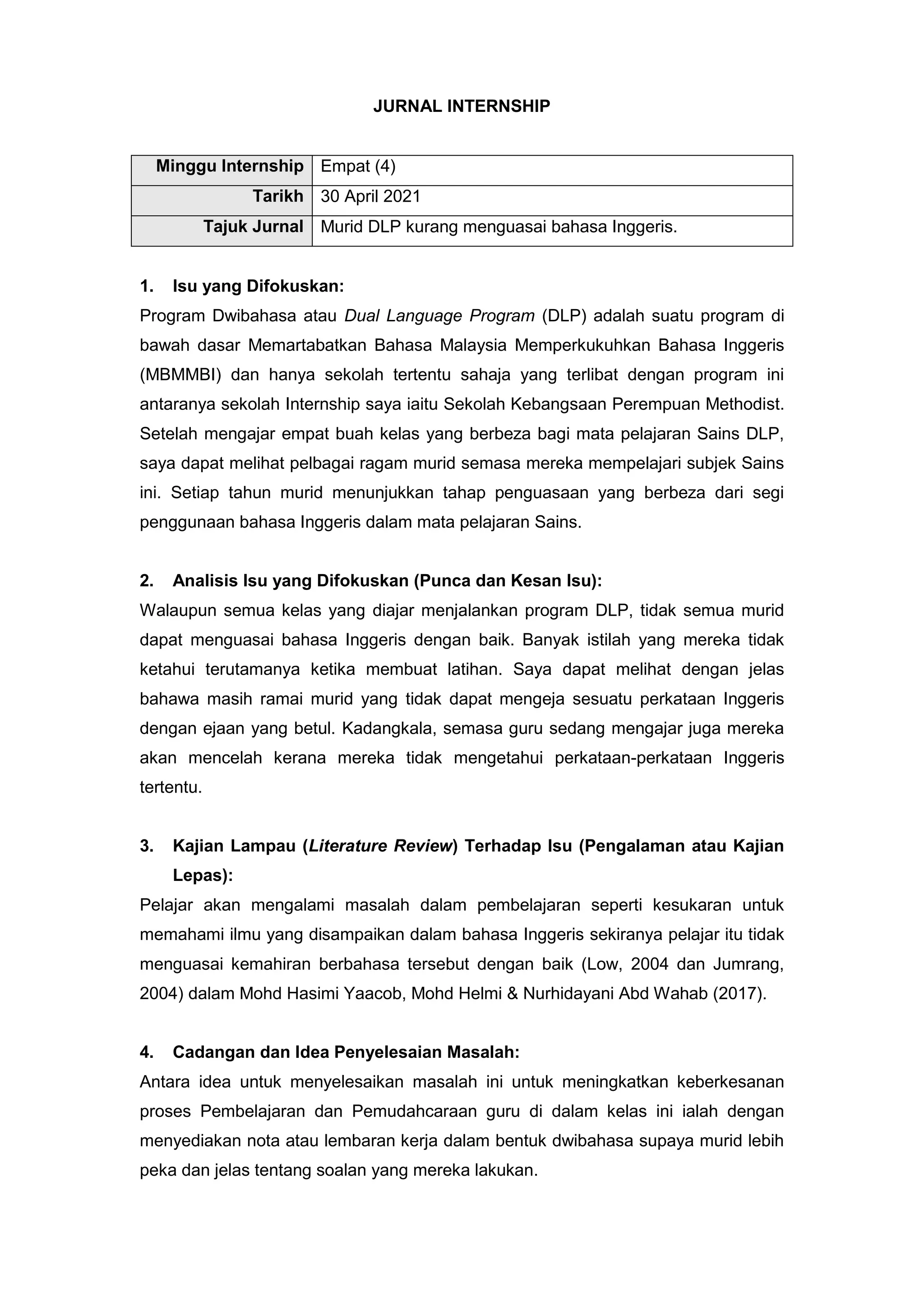 Jurnal Internship (Minggu 4) | DOCX