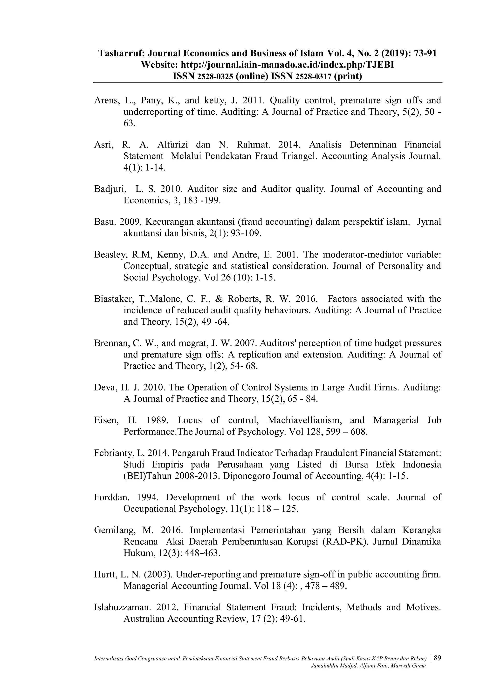 INTERNALISASI GOAL CONGRUANCE UNTUK PENDETEKSIAN FINANCIAL STATEMENT ...