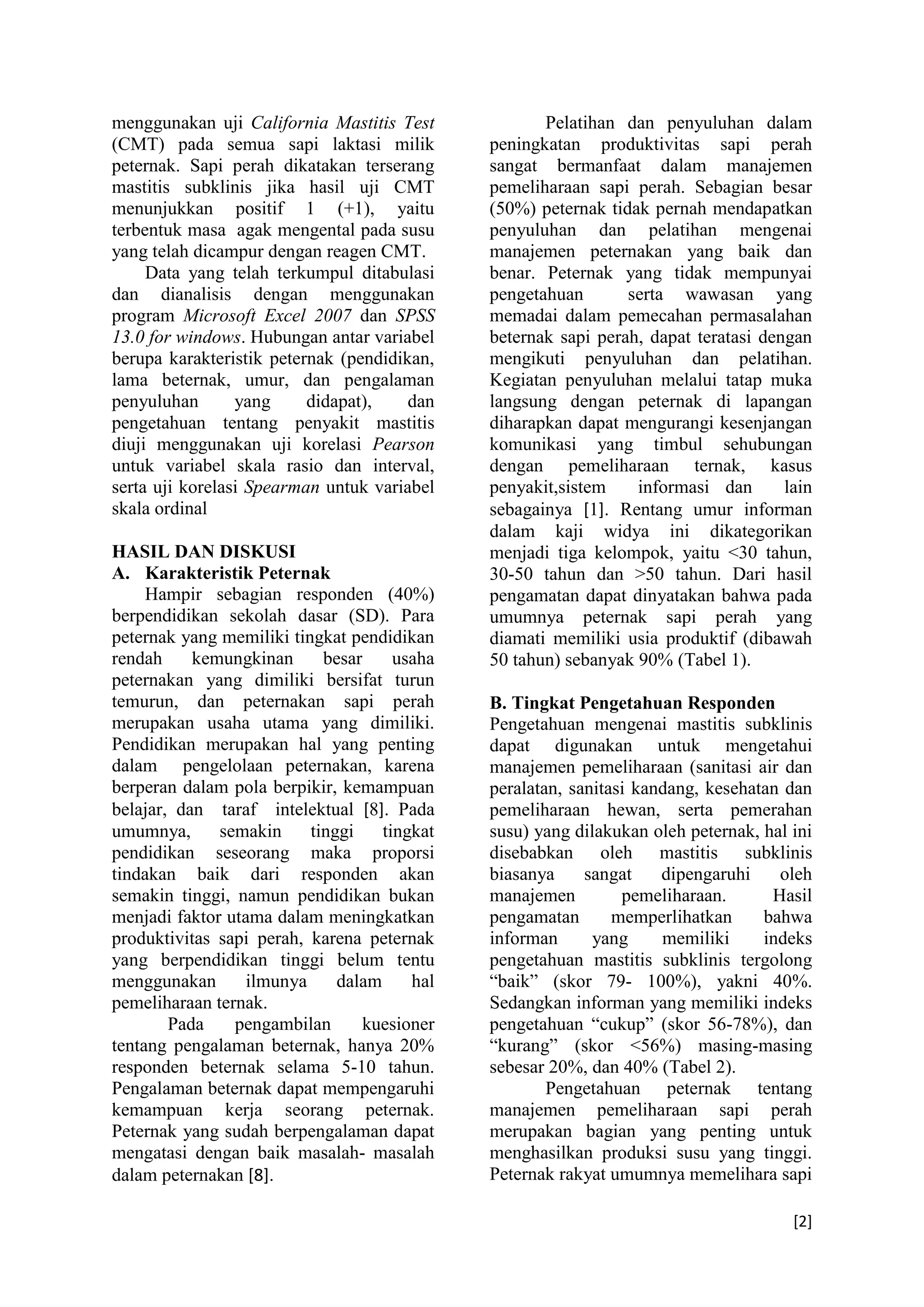 Hubungan karakteristik peternak terhadap kejadian penyakit mastitis ...