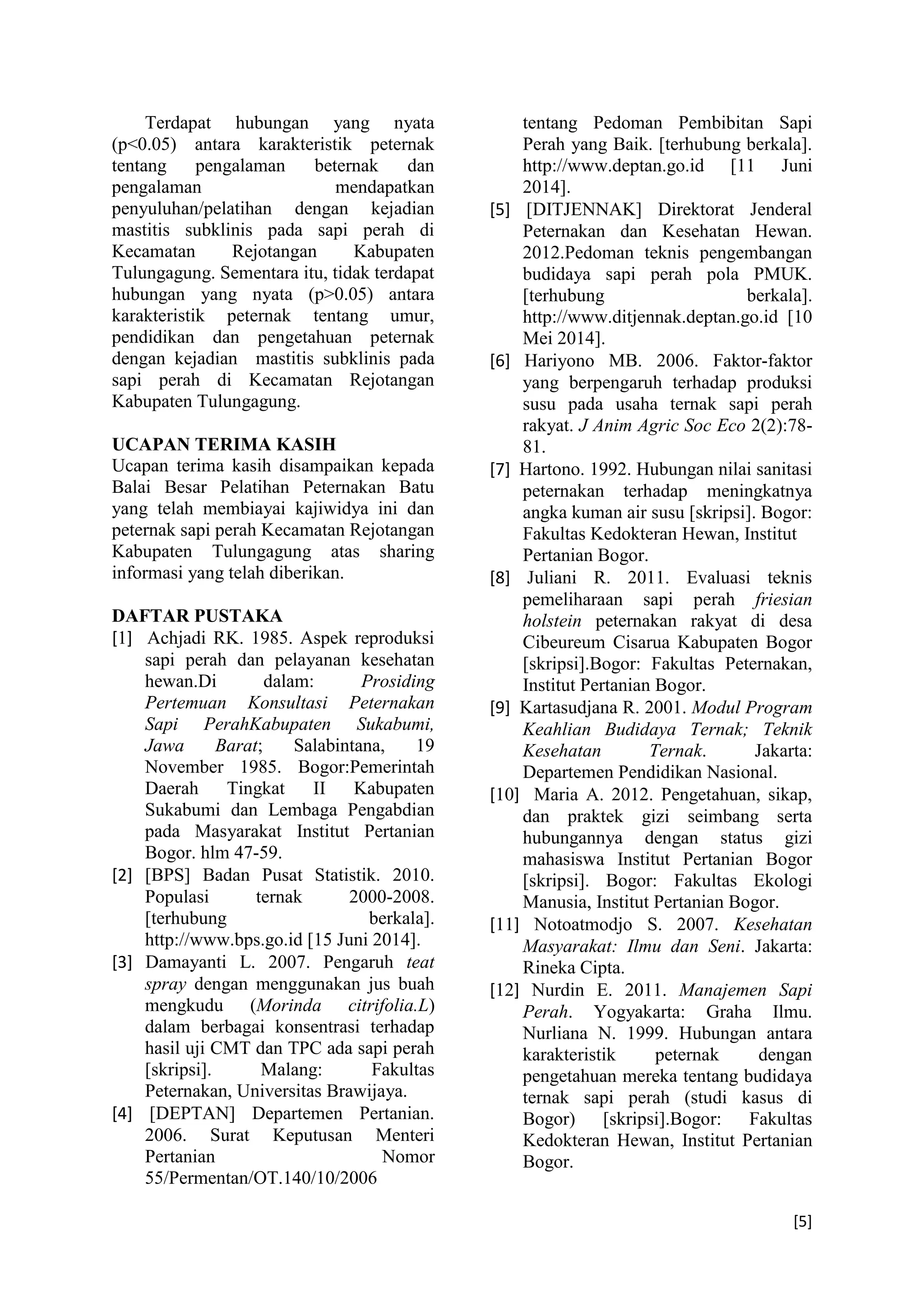 Hubungan karakteristik peternak terhadap kejadian penyakit mastitis ...