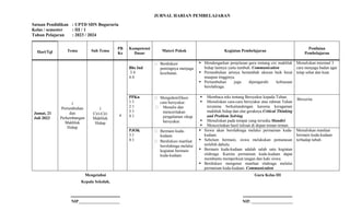 JURNAL KELAS 3 TEMA 1 sub tema 1 bahasa Indonesia | DOCX