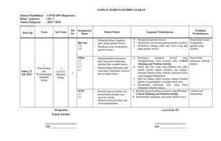 JURNAL KELAS 3 TEMA 1 sub tema 1 bahasa Indonesia | DOCX