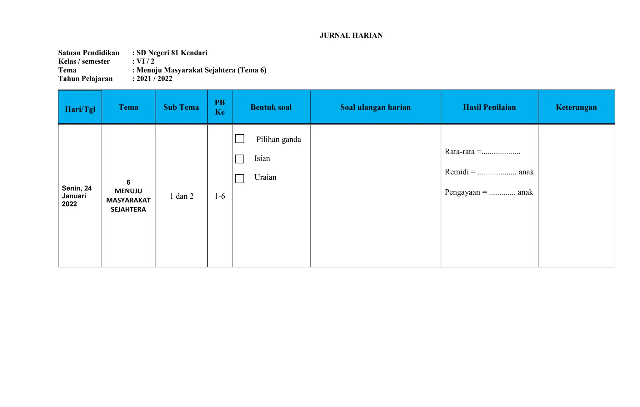 JURNAL KELAS 6 SEMESETER 1 tahun ajaran 2023/2024.doc