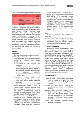 IDENTIFIKASI KEBUTUHAN PELANGGAN FUTSAL DENGAN ANALISIS QUALITY FUNCTION DEPLOYMENT (QFD) | DOC