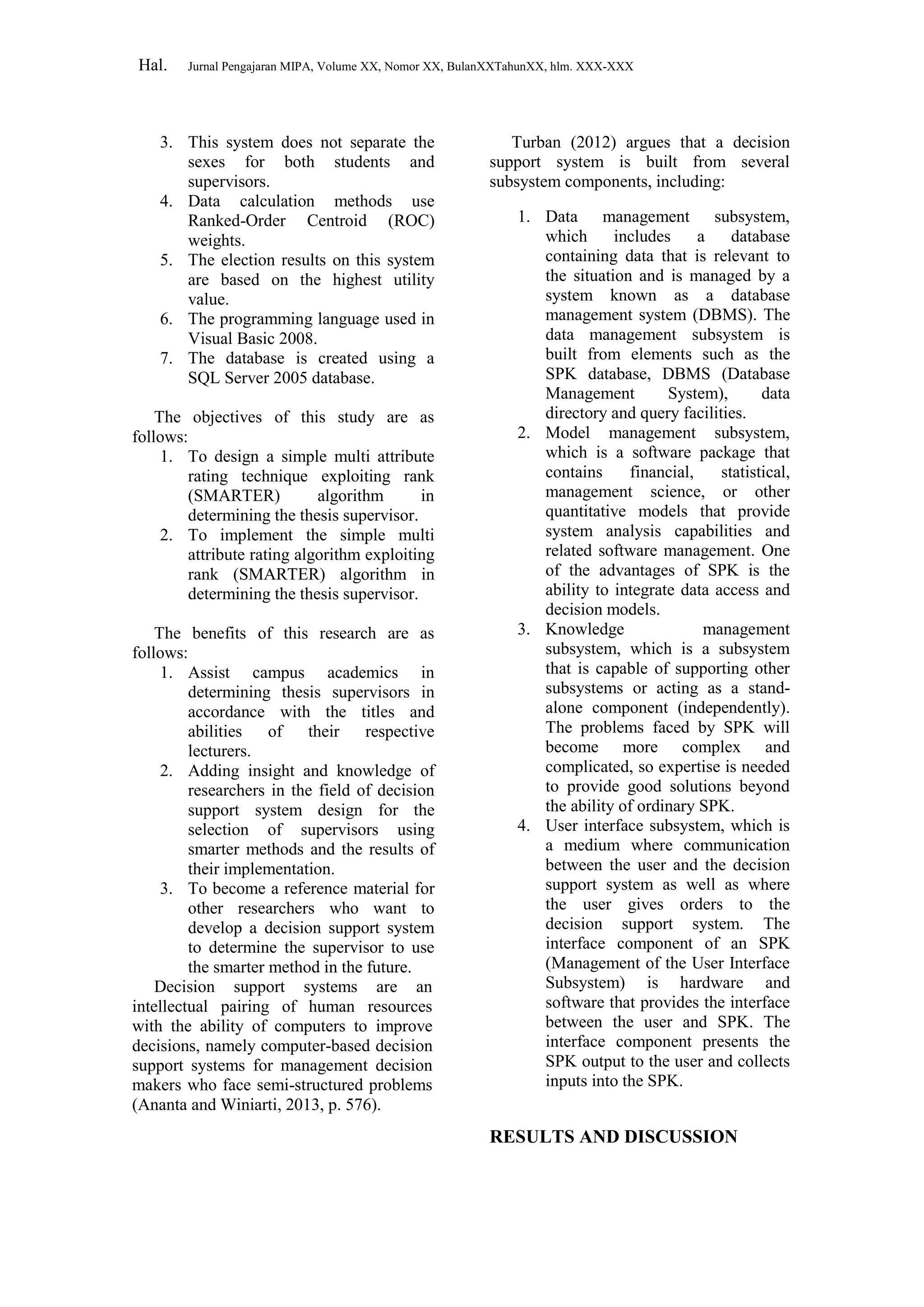 IMPLEMENTASI ALGORITMA SMARTER FOR THE DETERMINATION OF THE THESIS ...