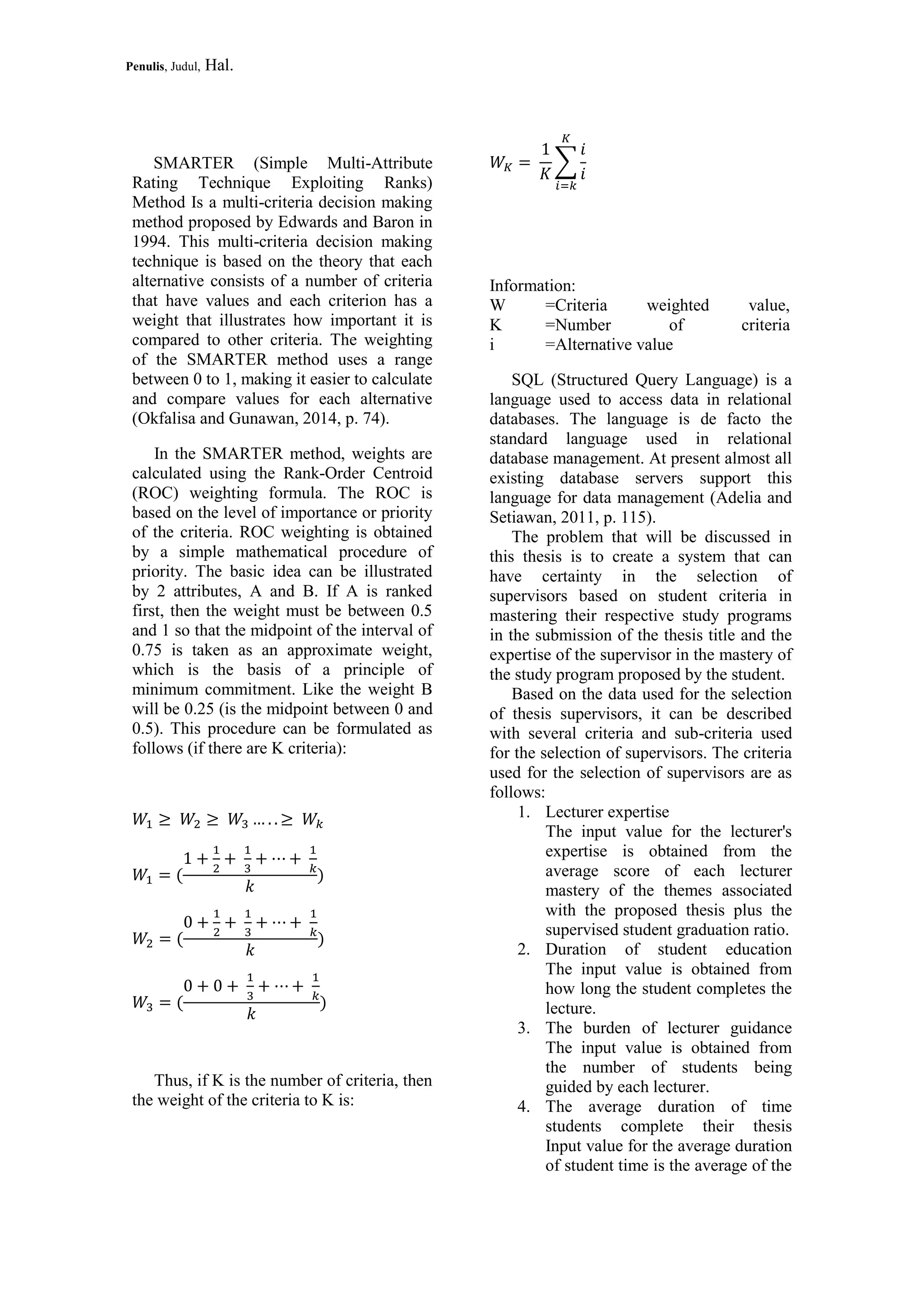 IMPLEMENTASI ALGORITMA SMARTER FOR THE DETERMINATION OF THE THESIS SUPERVISOR | PDF | Operating ...