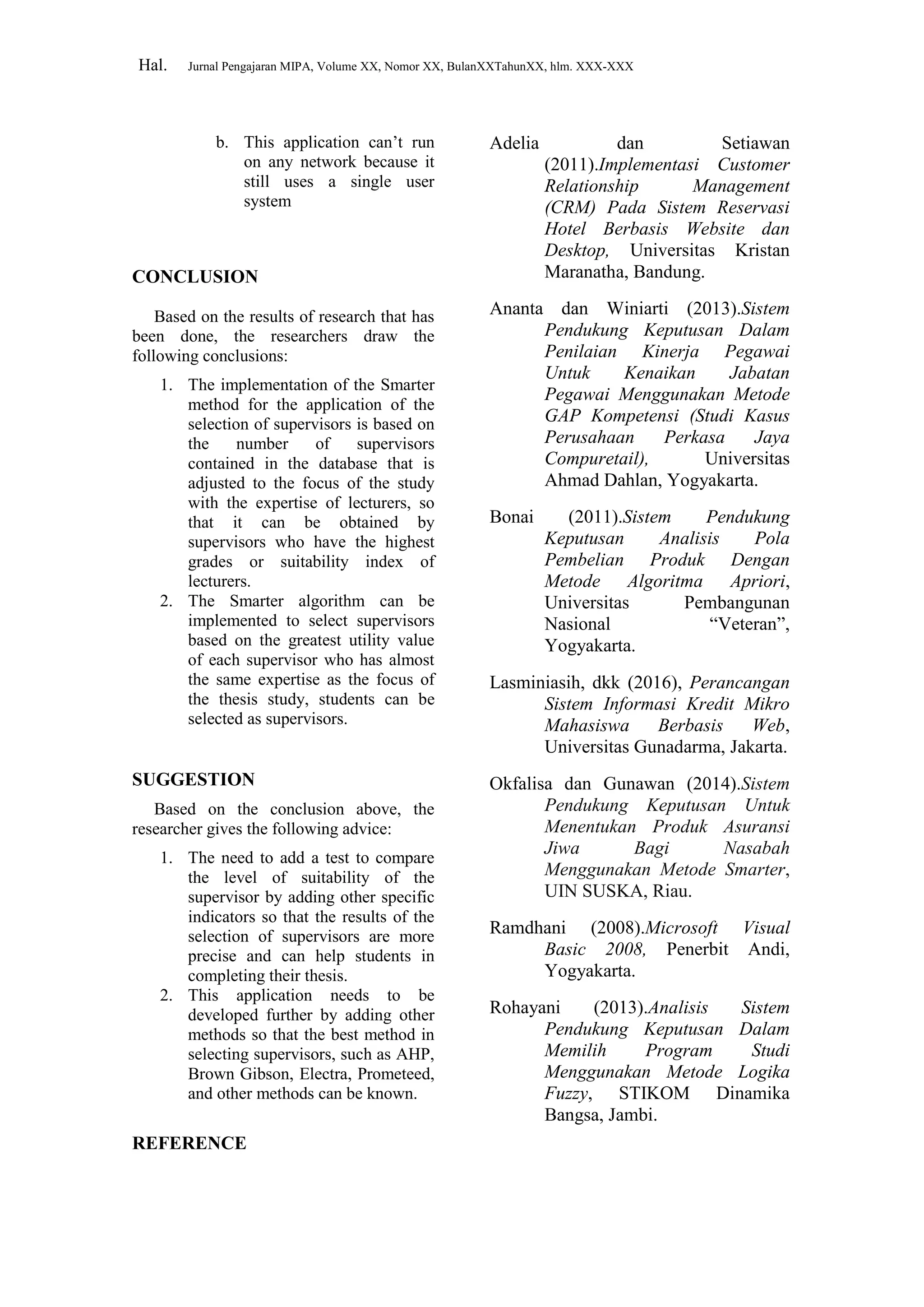 IMPLEMENTASI ALGORITMA SMARTER FOR THE DETERMINATION OF THE THESIS ...