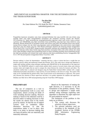 IMPLEMENTASI ALGORITMA SMARTER FOR THE DETERMINATION OF THE THESIS ...