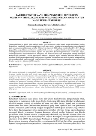 FAKTOR-FAKTOR YANG MEMPENGARUHI PENERAPAN KONSERVATISME AKUNTANSI PADA PERUSAHAAN MANUFAKTUR ...