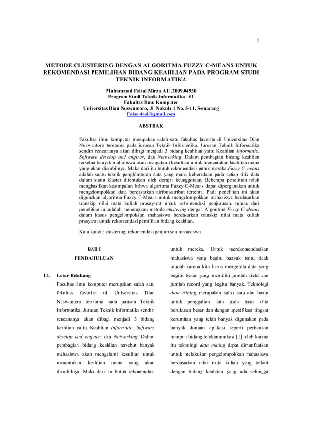 Jurnal metode clustering dengan algoritma fuzzy c means untuk rekomendasi pemilihan bidang ...