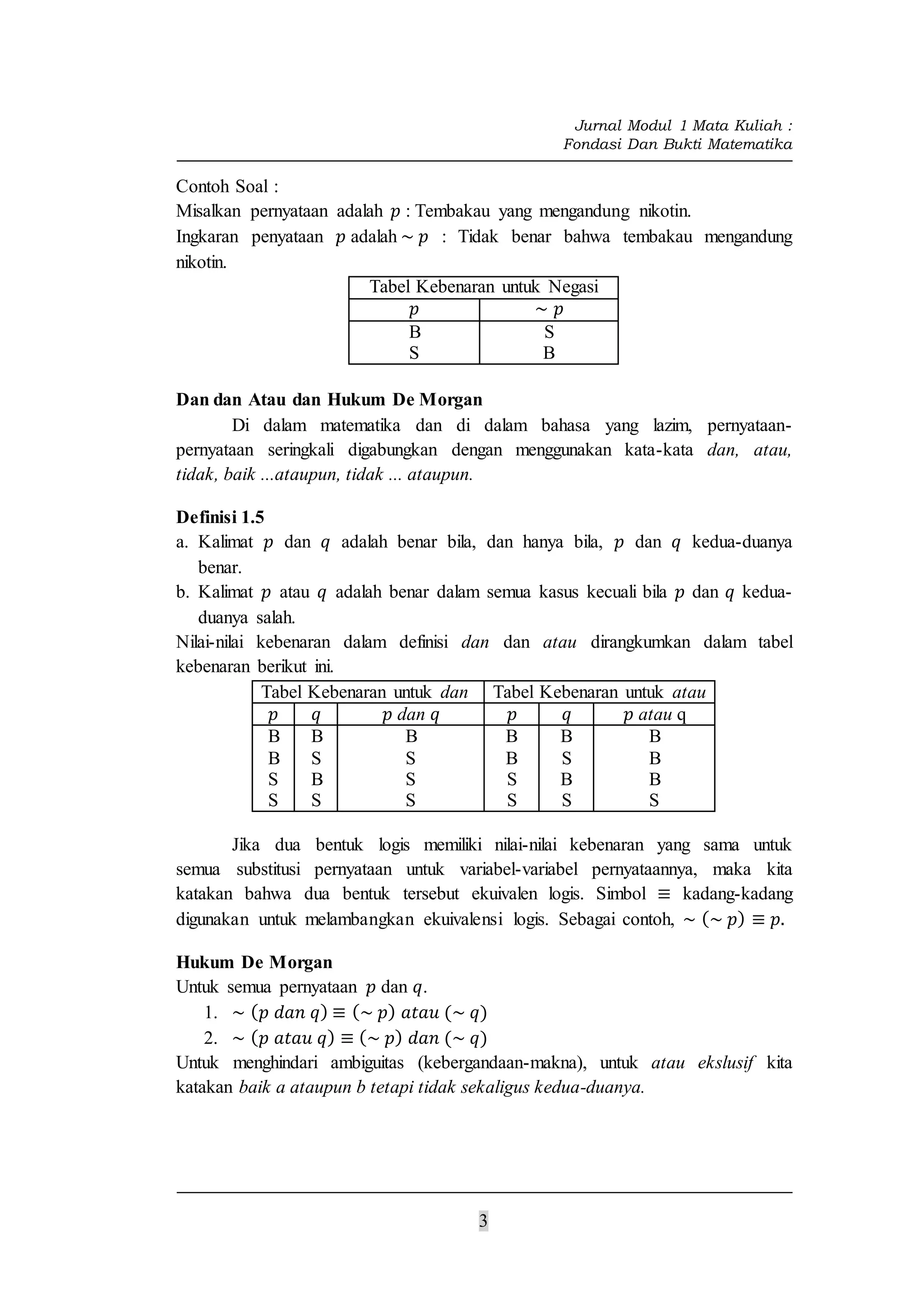 Jurnal modul 1 logika matematika | PDF
