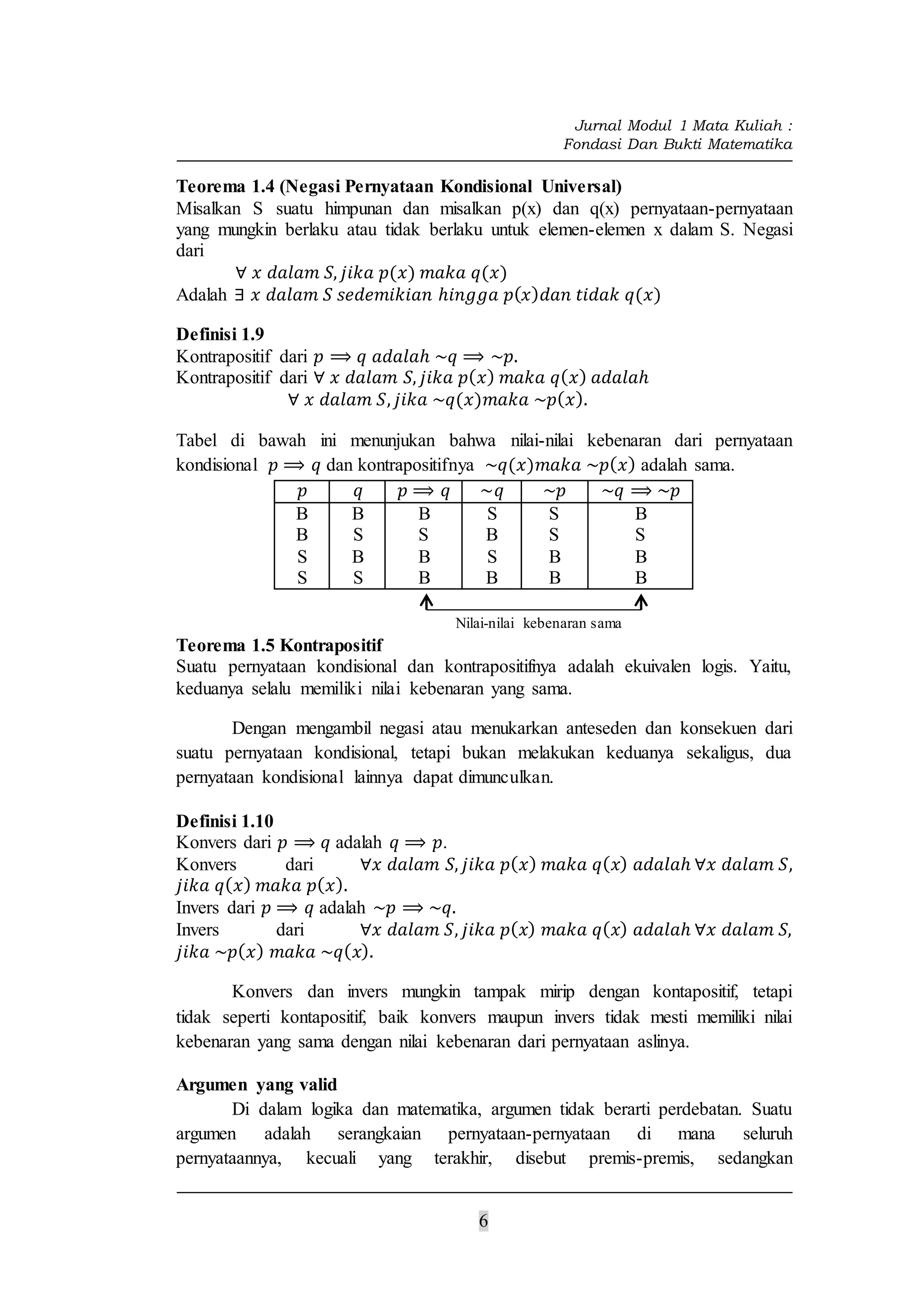 Jurnal modul 1 logika matematika | DOCX