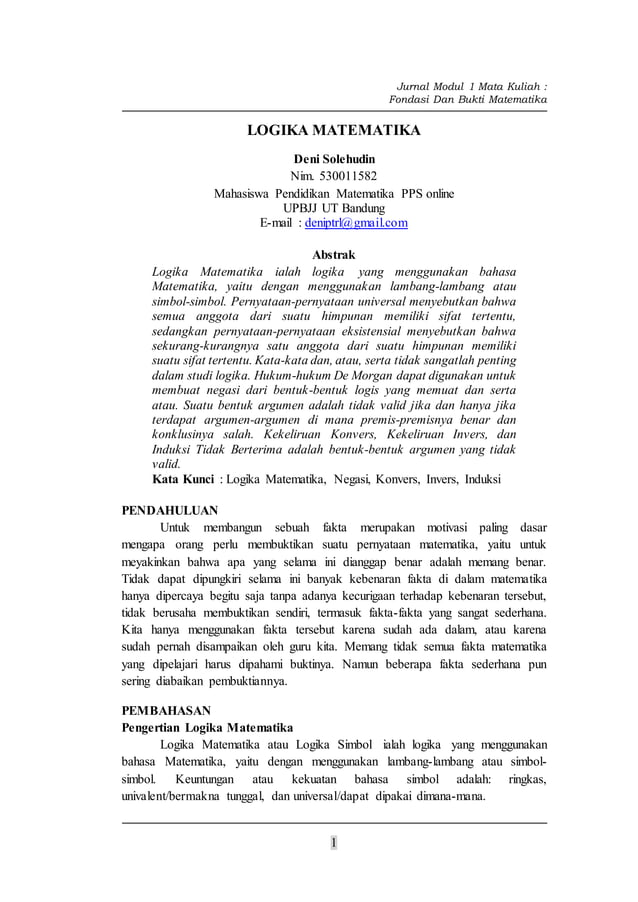 Jurnal modul 1 logika matematika | PDF