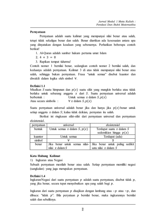 Jurnal modul 1 logika matematika | PDF
