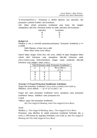 Jurnal modul 1 logika matematika | DOCX