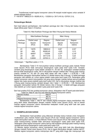 Perbandingan Metode Partial Least Square (PLS) dengan Regresi Komponen Utama untuk Mengatasi ...
