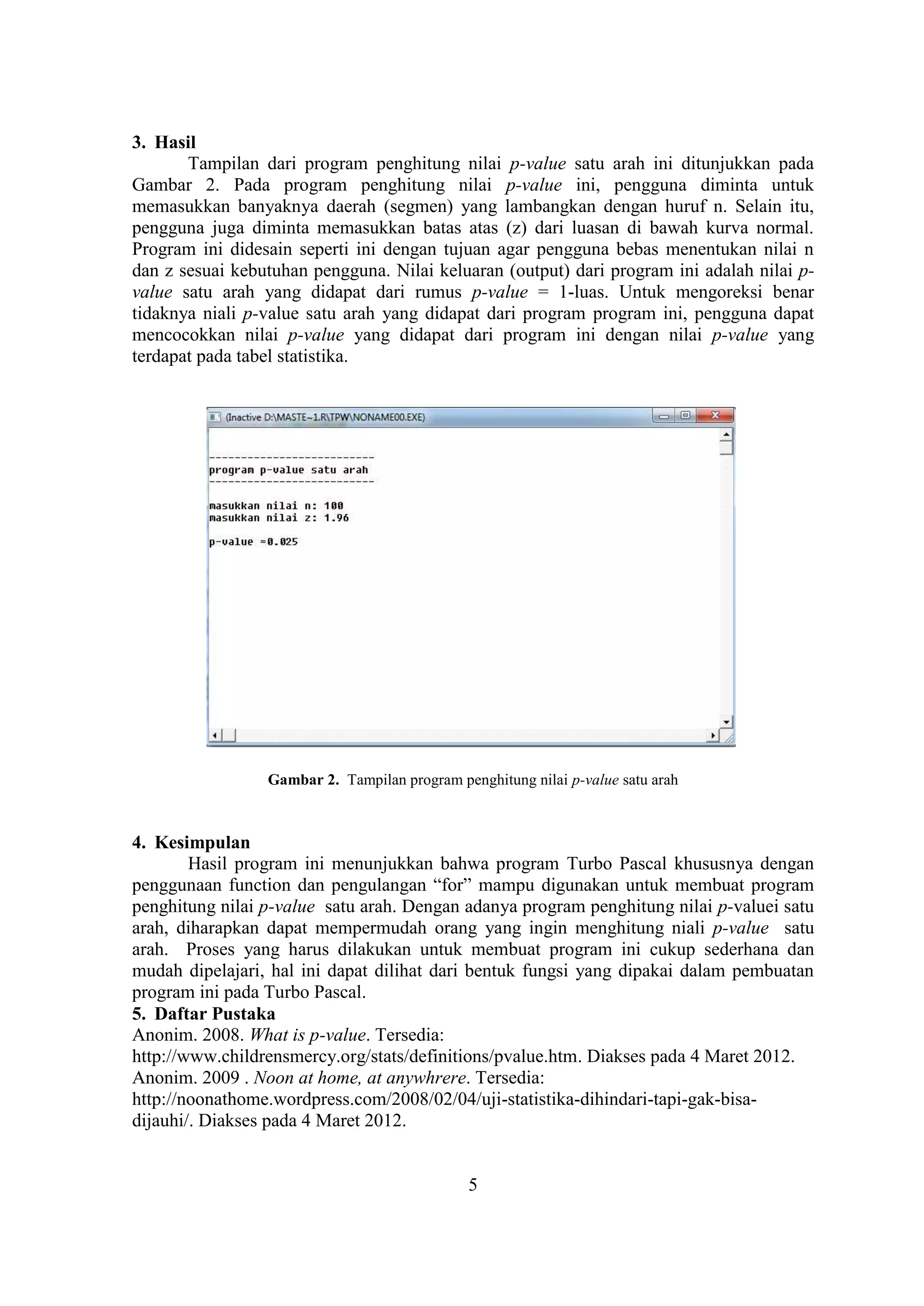Jurnal p value saru arah (kelompok ganjil) (1) | PDF