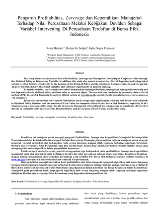Jurnal Pengaruh Profitabilitas, Leverage & Kepemilikan Manajerial ...