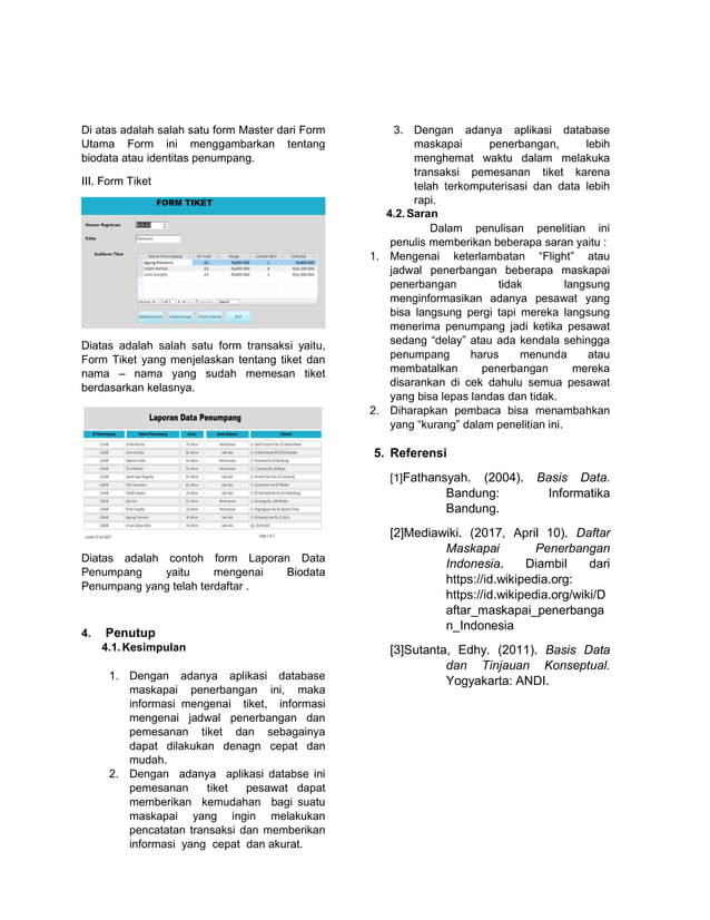 Jurnal perancangan database maskapai penerbangan menggunakan microsoft access | PDF