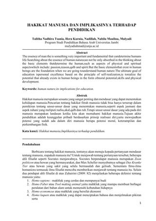 Hakikat Manusia dan Implikasinya Terhadap Pendidikan- Universitas Jambi | PDF