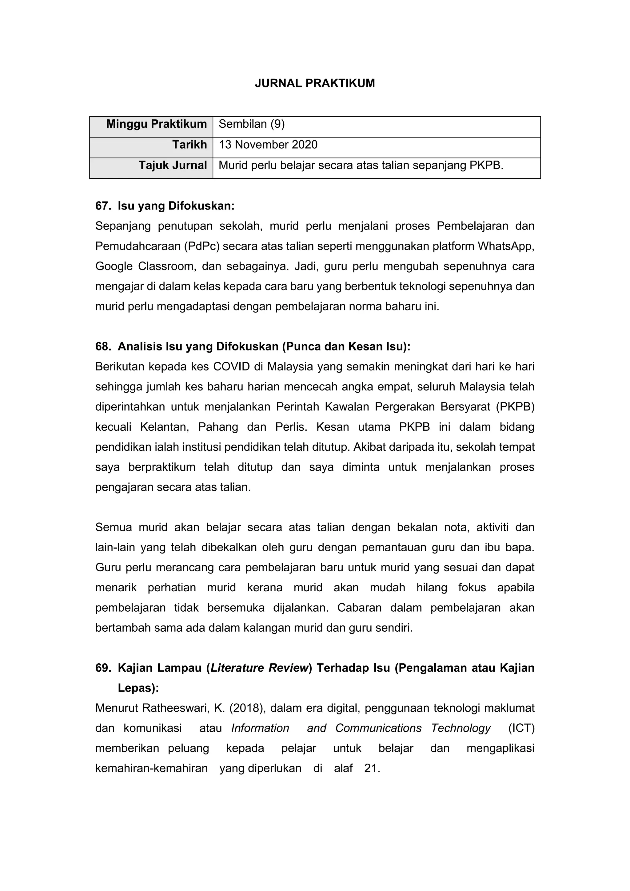 Jurnal Praktikum IPG (Format dan Penulisan 12 Minggu) | PDF