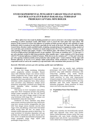 STUDI EKSPERIMENTAL PENGARUH VARIASI TEKANAN KETEL DAN BUKAAN KATUP BAHAN BAKAR (Gas) TERHADAP ...
