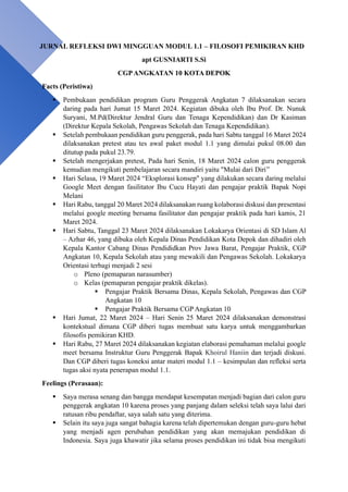 jurnal refleksi dwi mingguan modul 1.1 CGP | PDF
