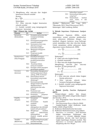 ANALISIS PENINGKATAN KUALITAS LAYANAN TERHADAP KEPUASAN NASABAH DENGAN METODE QUALITY FUNCTION ...