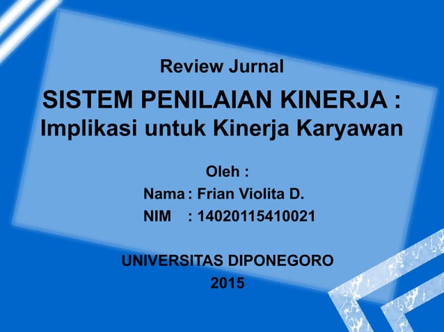 Jurnal sistem penilaian kinerja | PPT