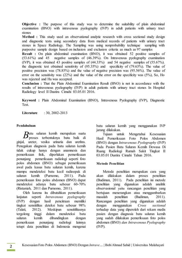 JURNAL FOTO POLOS (BNO) INTRAVENOUS PYELOGRAPHY (IVP) | DOCX