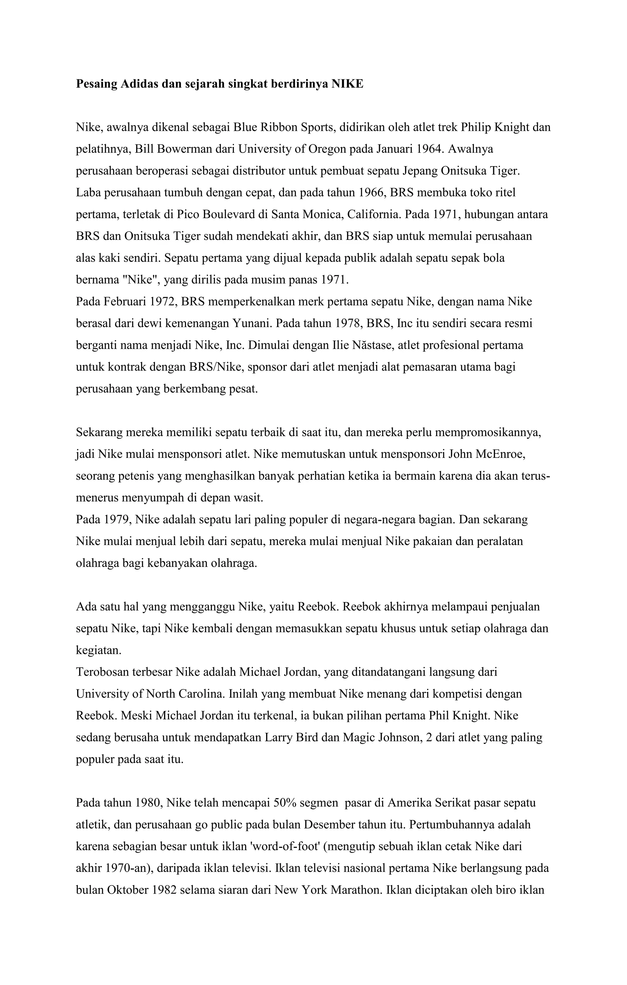 Jurnal strategi pesasaran sepatu adidas vs nike | DOCX
