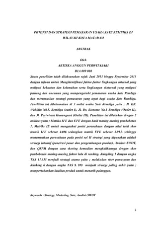 Potensi Dan Strategi Usaha Sate Rembiga Di Wilayah Kota Mataram Artiska ...