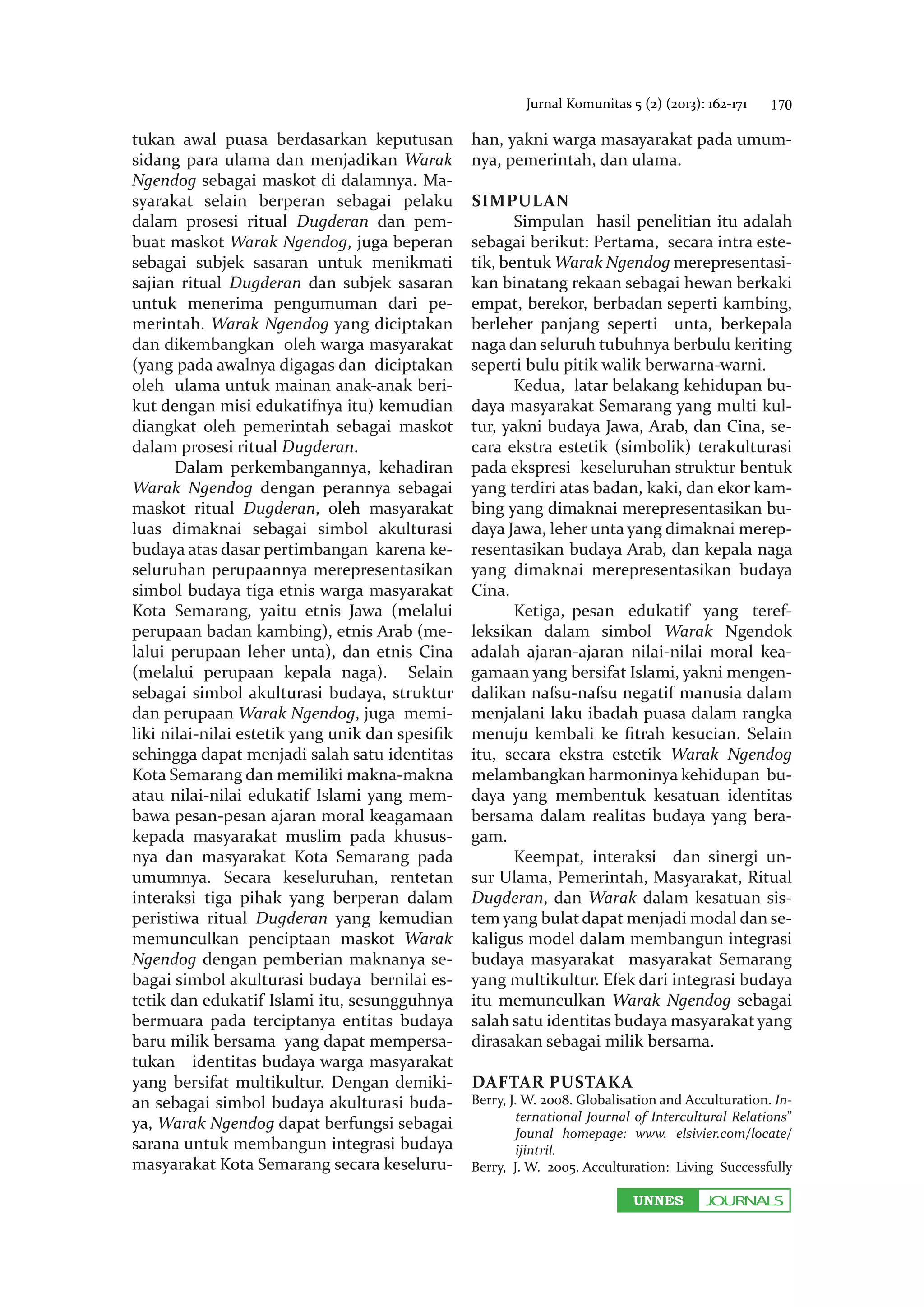Jurnal warak ngendog simbol akulturasi budaya pada karya seni rupa | PDF