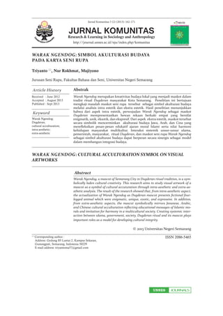 Jurnal warak ngendog simbol akulturasi budaya pada karya seni rupa | PDF