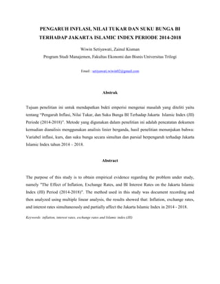PENGARUH INFLASI, NILAI TUKAR DAN SUKU BUNGA BI TERHADAP JAKARTA ISLAMIC INDEX PERIODE 2014-2018 ...