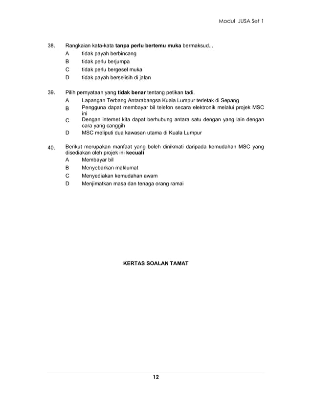 Pemahaman BM kertas 1 | PDF