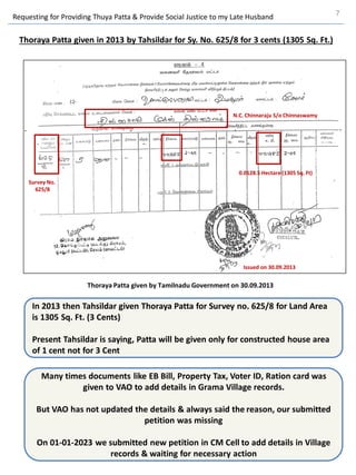 Justice to My Late Husband Providing Patta | PDF