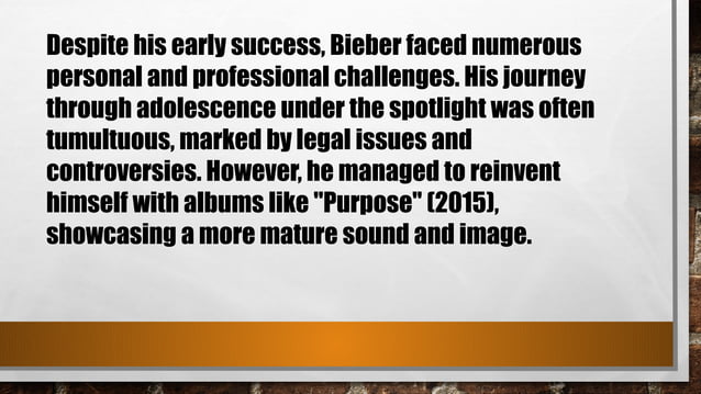 JUSTIN BIEBER description and information | PPTX